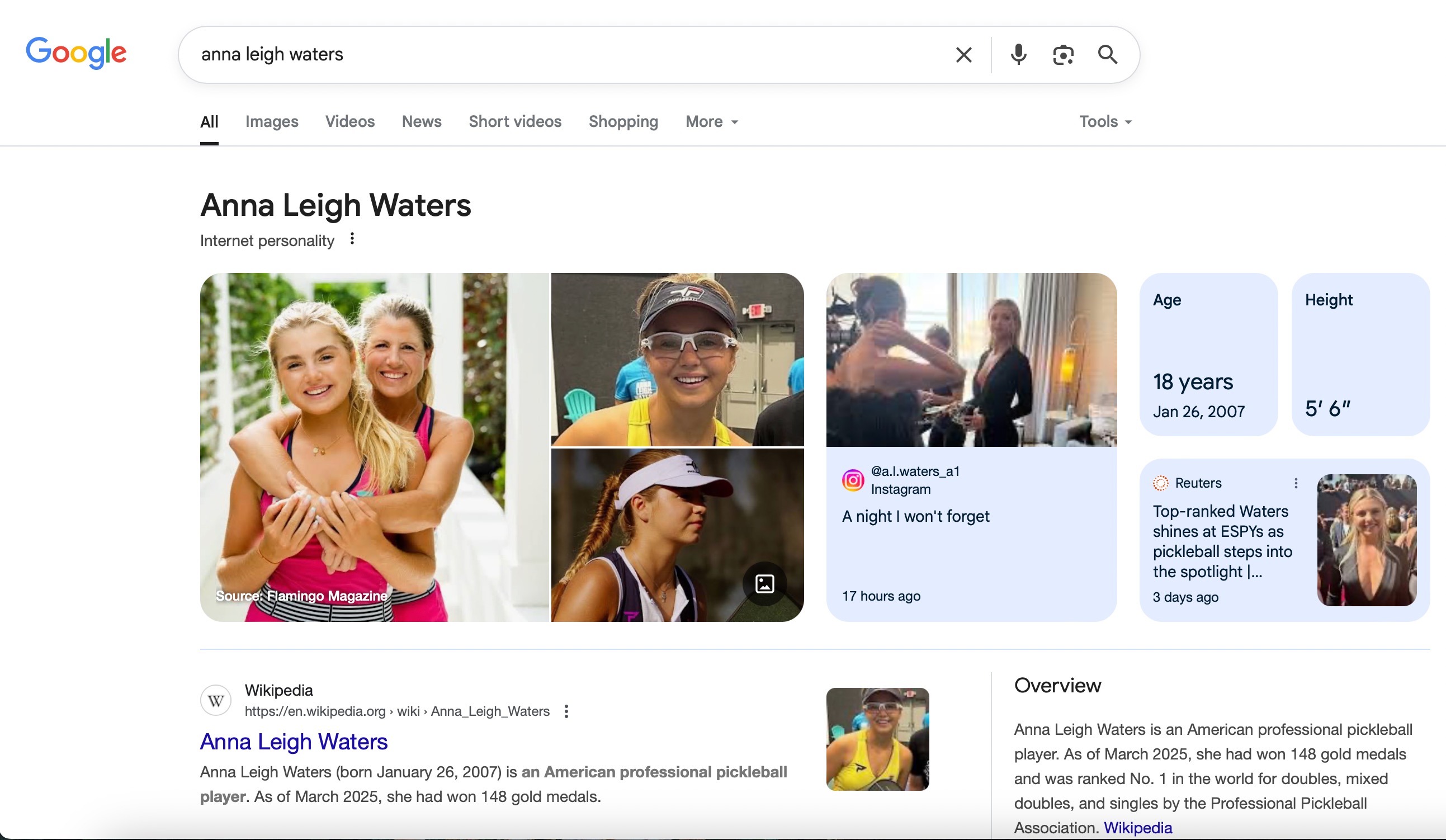 Anna Leigh Waters classified as “internet personality” on Google